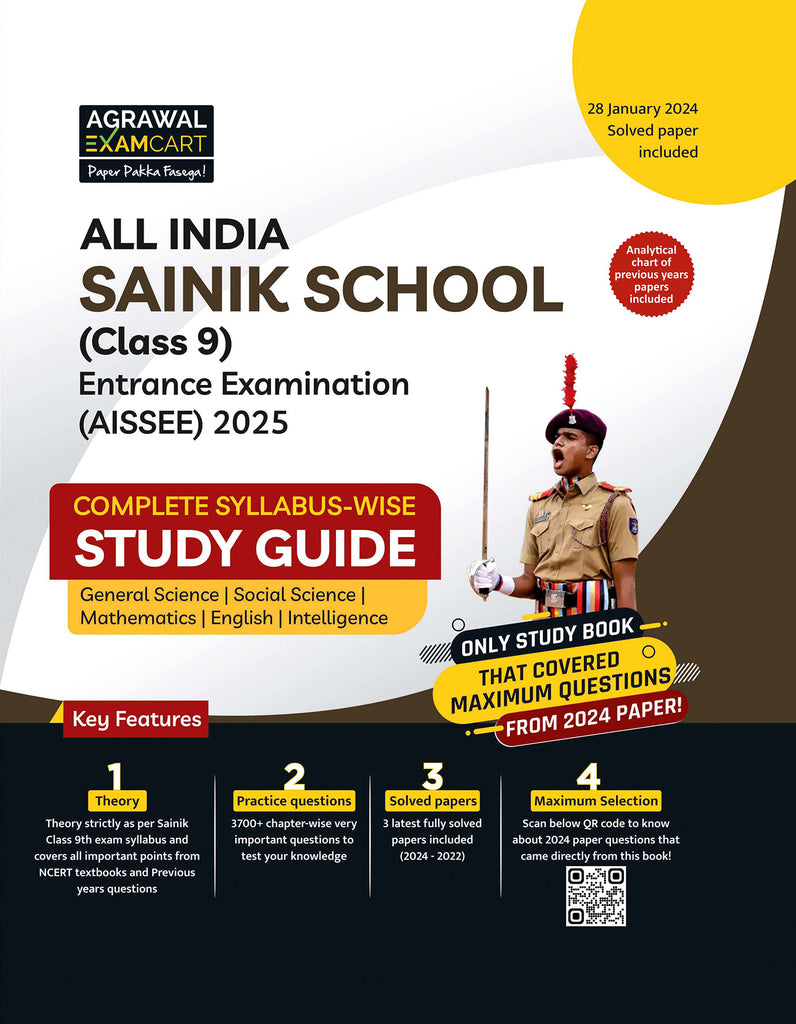 Examcart Sainik School Entrance Exam 2025 Class 9 Guidebook in English