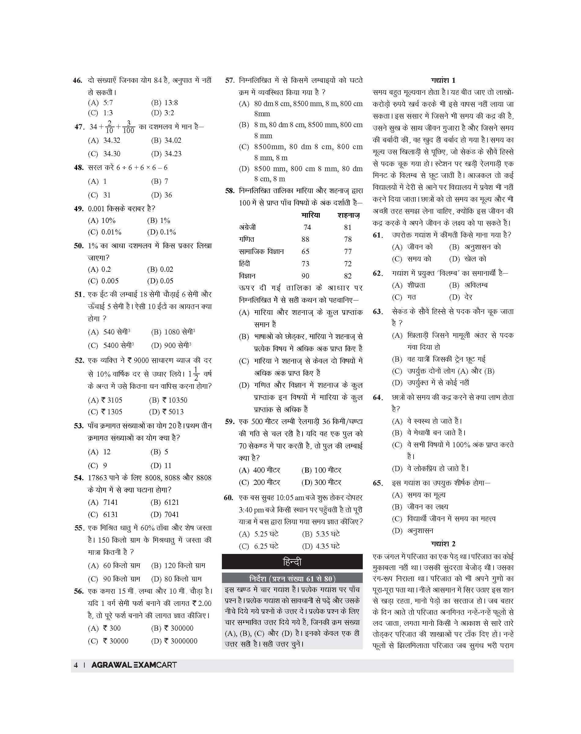 Examcart Jawahar Navodaya Vidyalaya (JNV) Practice Sets Class 6 Hindi Examcart Jawahar Navodaya Vidyalaya (JNV) Practice Sets Class 6 Hindi